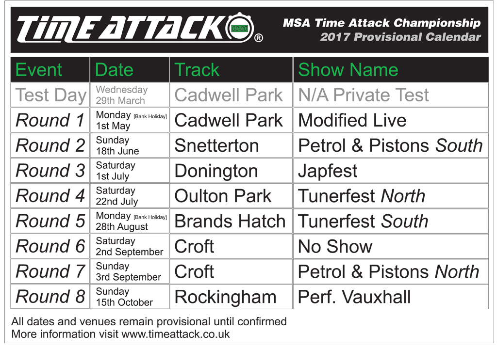 MSA Time Attack Championship 2017 Calendar - Time Attack® - It's not ...